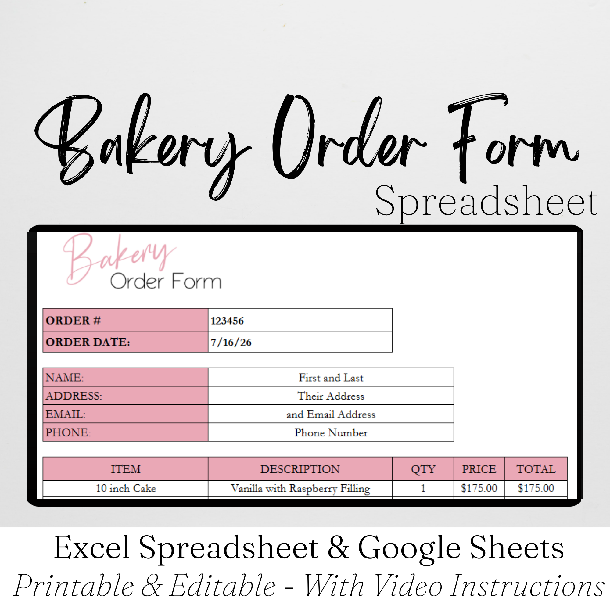 Bakery Order Form Template Google Sheets and Excel Spreadsheet – Savvy ...