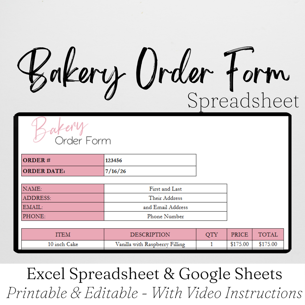 Bakery Order Form Template Google Sheets and Excel Spreadsheet – Savvy ...