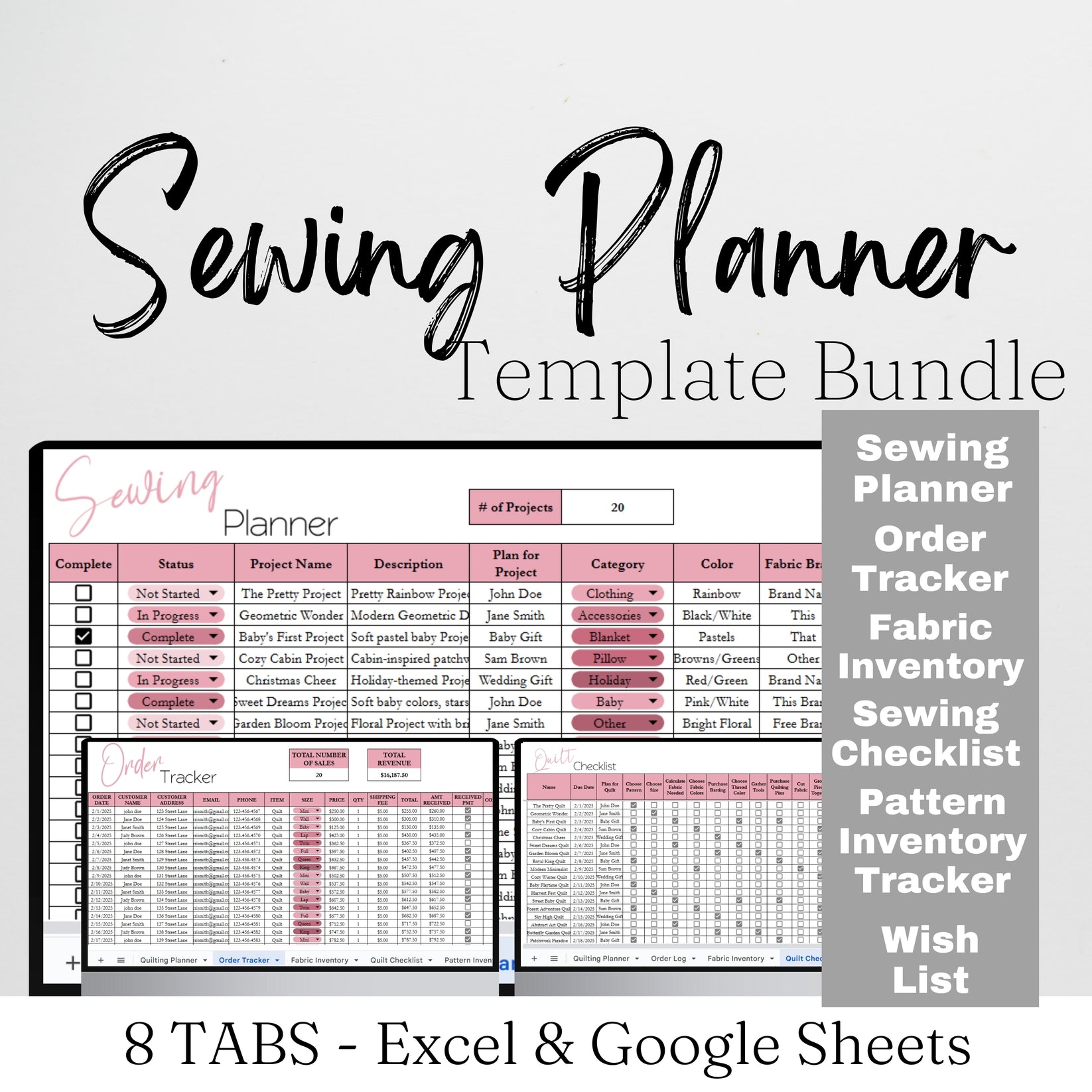 Sewing Planner Template Google Sheet and Excel Spreadsheet – Savvy and ...