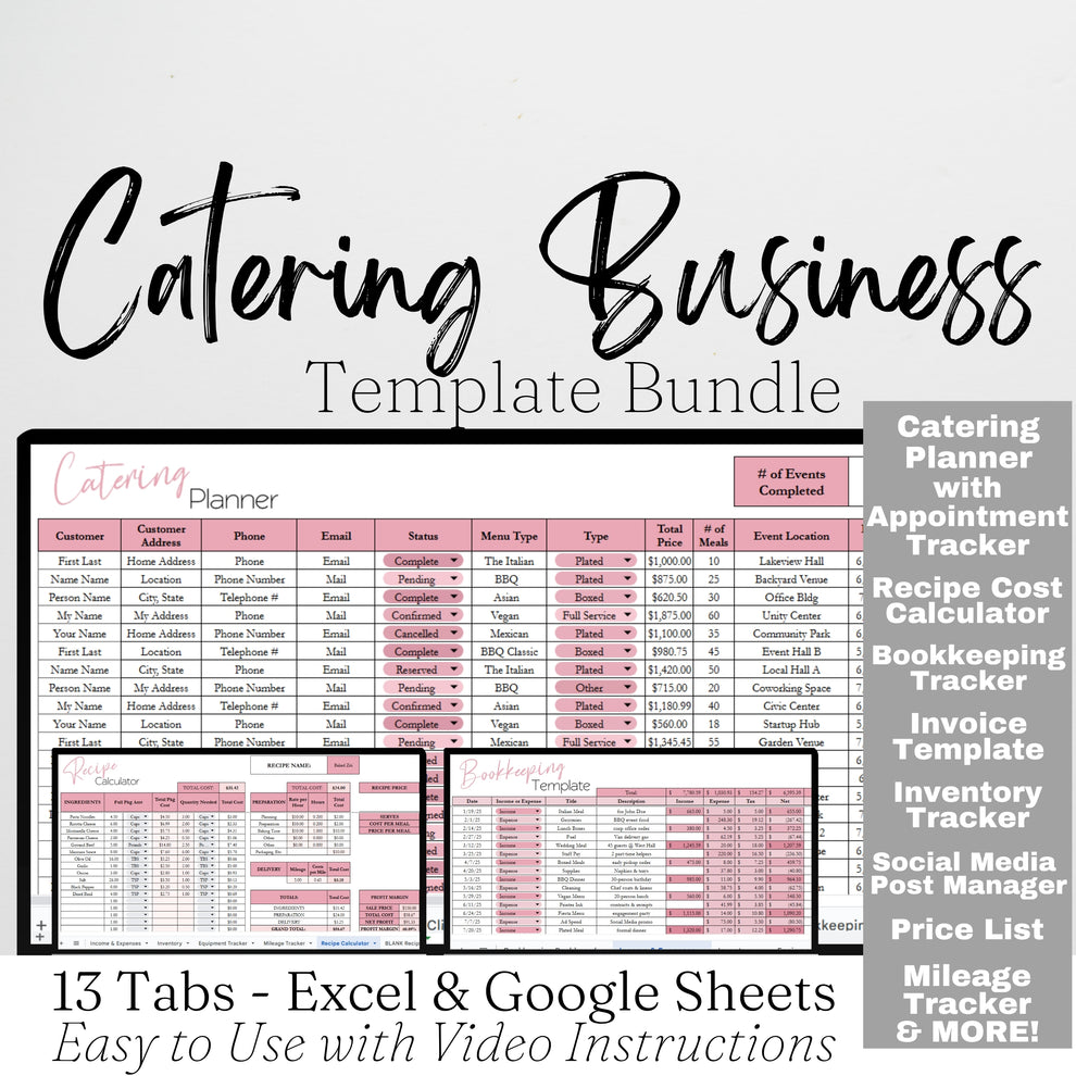 Catering Business Planner Template Bundle Google Sheet and Excel Sprea ...