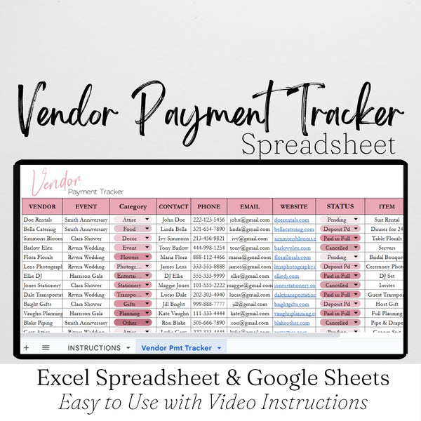 Vendor Payment Tracker Template for Google Sheets and Excel Spreadshee ...