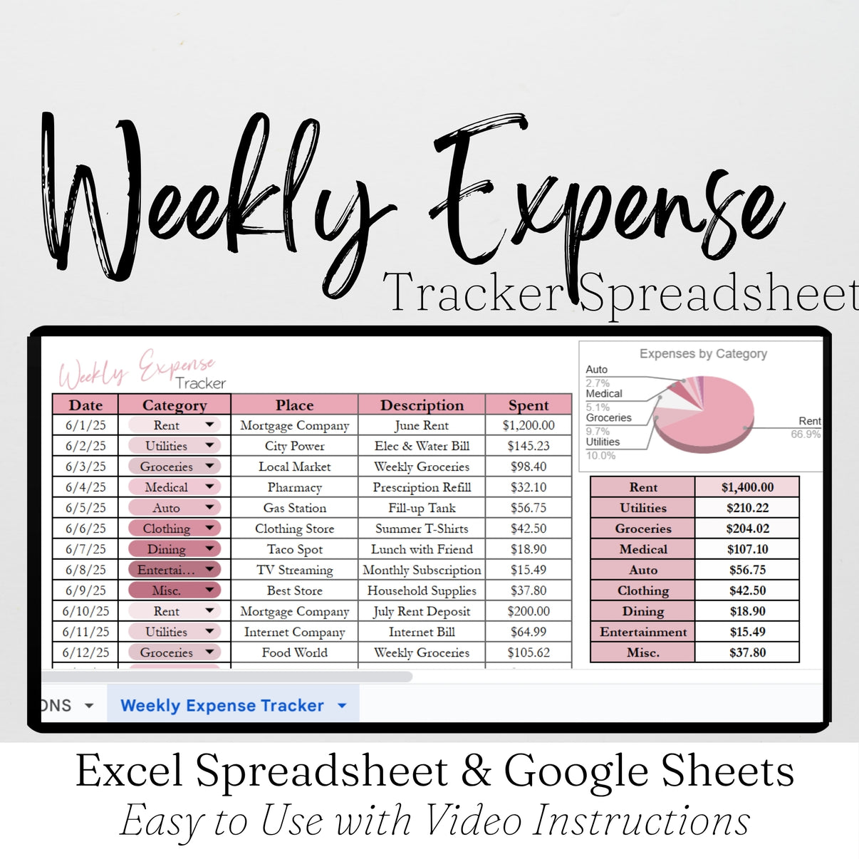 Weekly Expense Tracker Google Sheets and Excel Spreadsheet – Savvy and ...