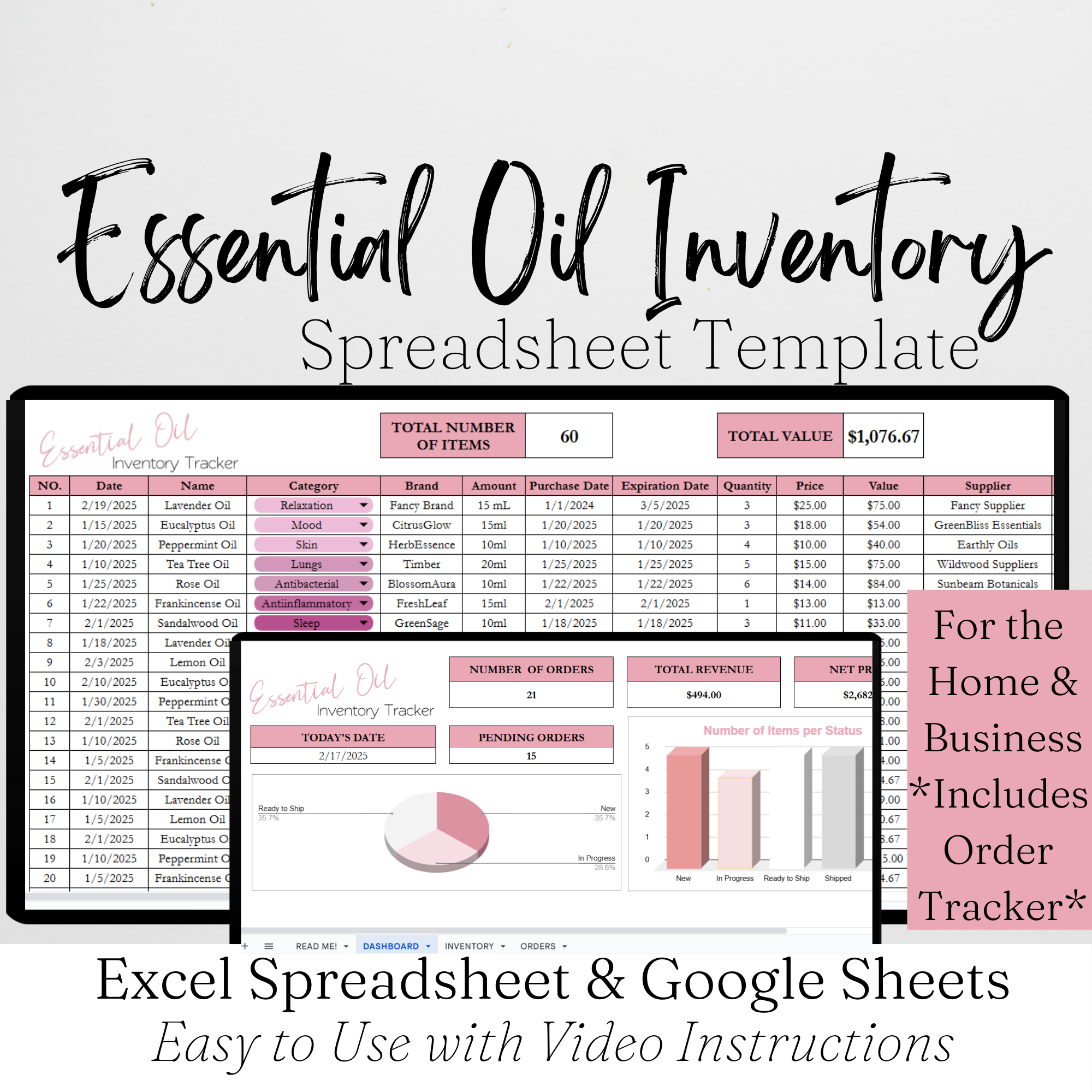 Essential Oil Inventory Tracker Template Google Sheet and Excel Spread ...