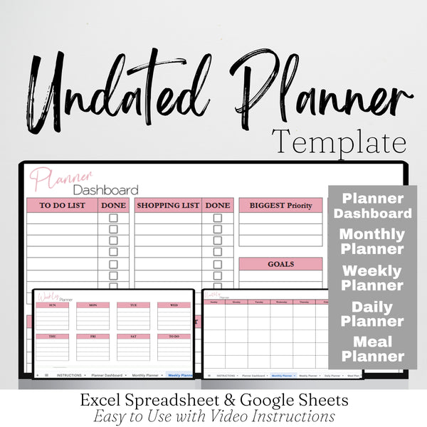 Undated Digital Planner Template Google Sheets and Excel Spreadsheet ...
