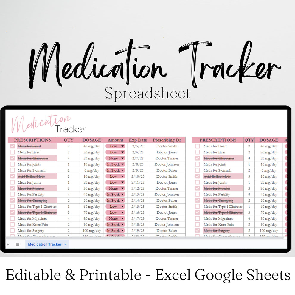 Medication Tracker Google Sheet and Excel Spreadsheet – Savvy and Thriving