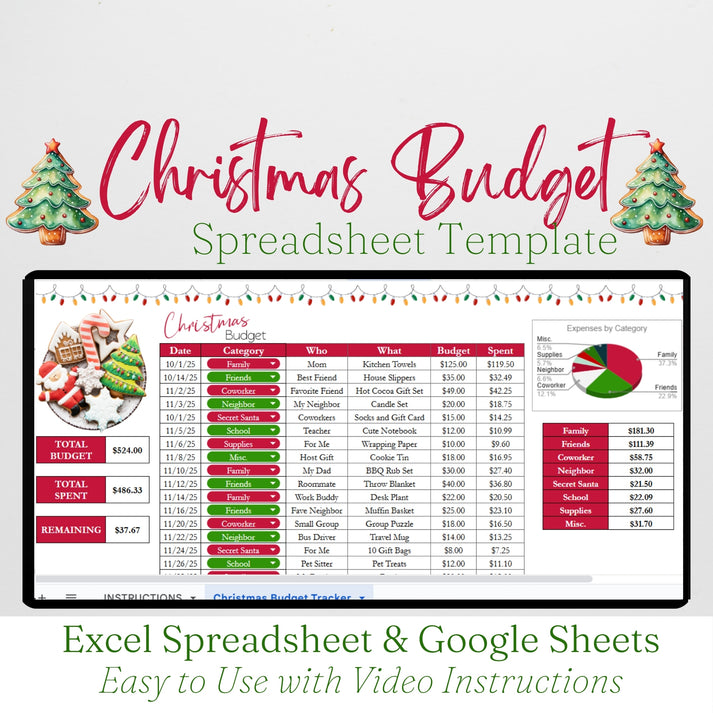 Christmas Budget Spreadsheet Template, Excel Spreadsheet and Google Sh ...