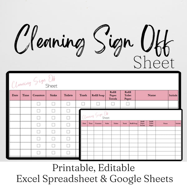 Bathroom Cleaning Sign Off Sheet Google Sheets and Excel Spreadsheet ...