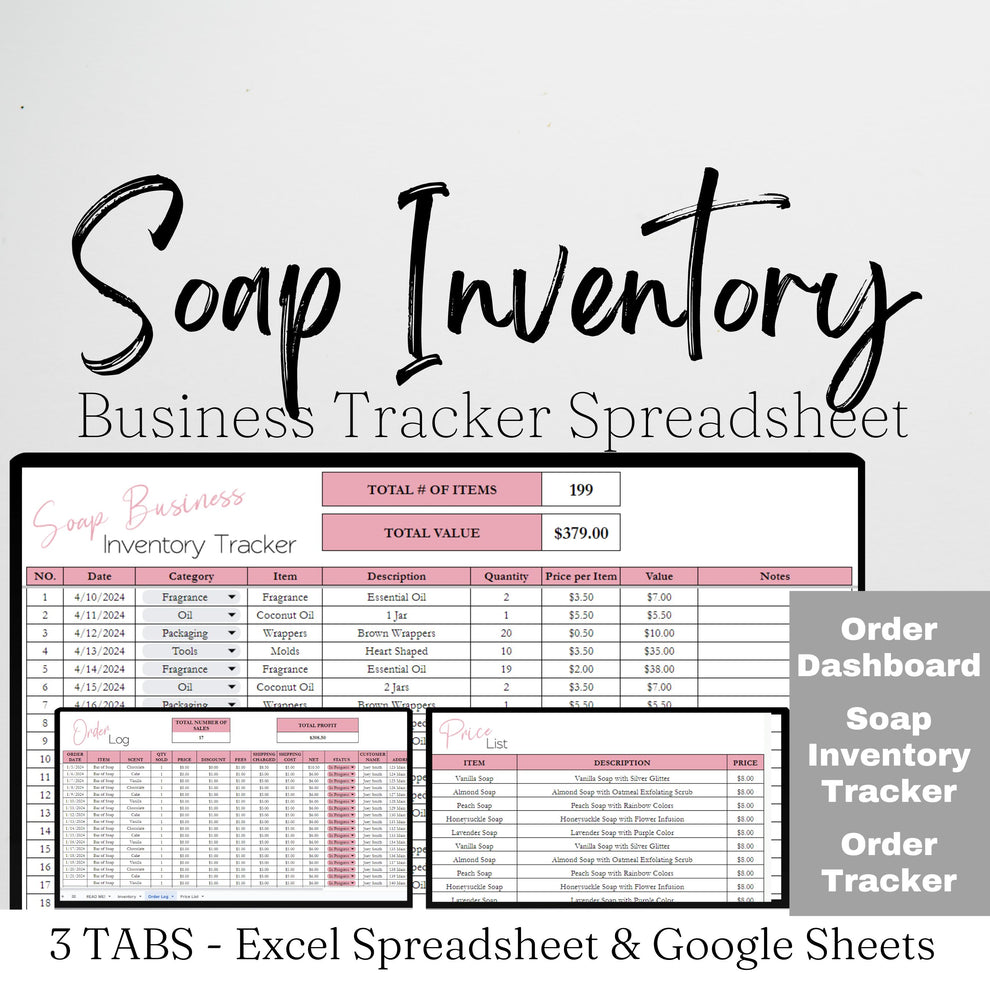 Soap Business Inventory Spreadsheet Google Sheets – Savvy and Thriving