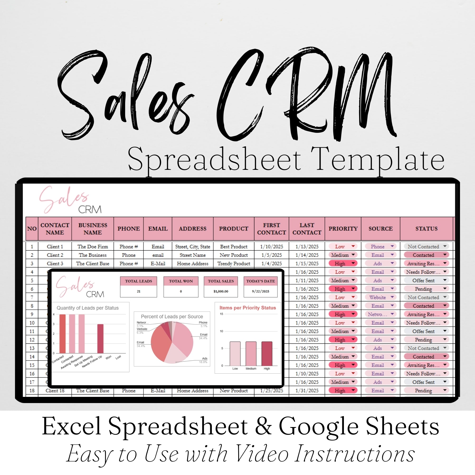 Sales CRM Template Google Sheets Excel Spreadsheet – Savvy and Thriving