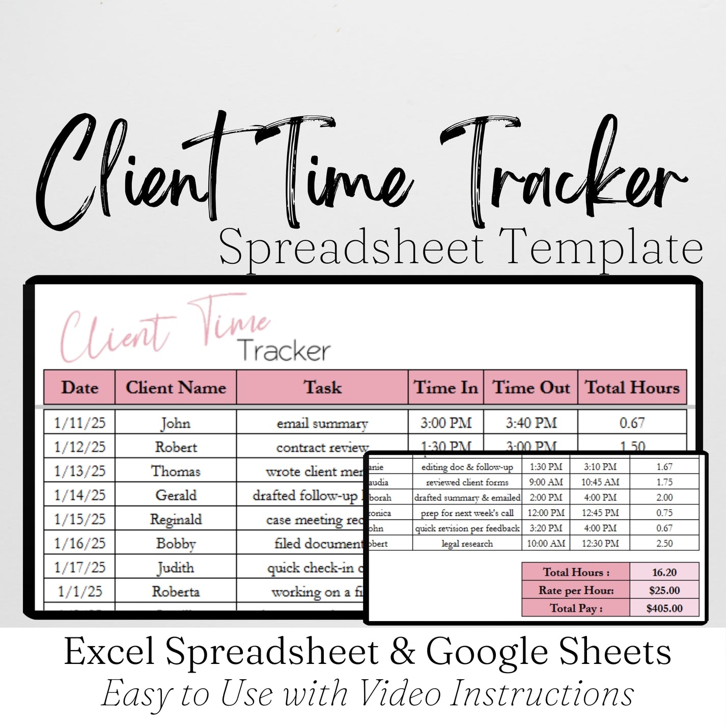 Client Time Tracking Spreadsheet Template Google Sheets and Excel Spre ...