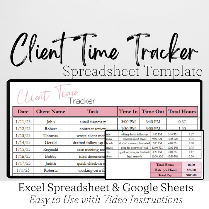Client Time Tracking Spreadsheet Template Google Sheets and Excel Spre ...