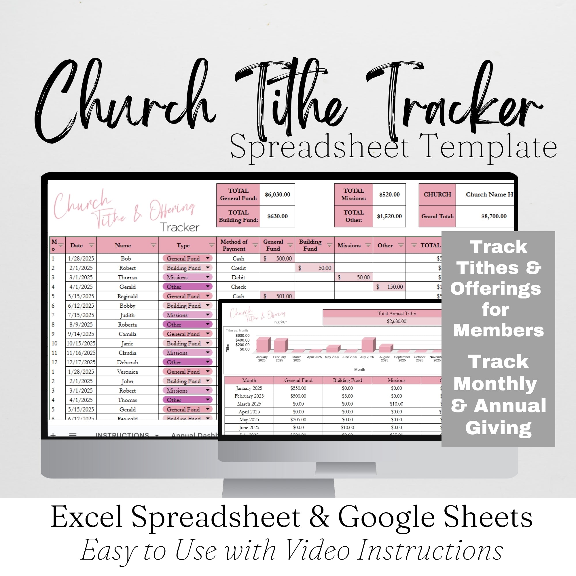 Church Tithing Template Excel Spreadsheet and Google Sheets – Savvy and ...