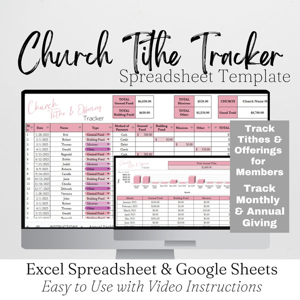 Church Tithing Template Excel Spreadsheet and Google Sheets – Savvy and ...