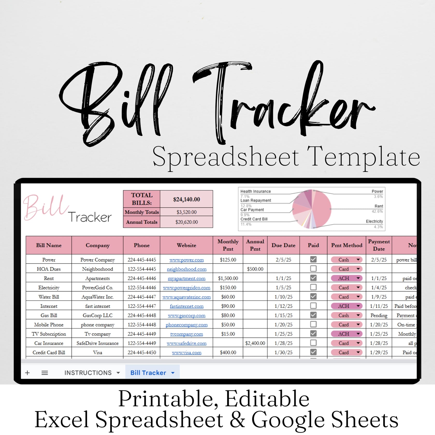 Bill Tracker Template Google Sheets and Excel Spreadsheet – Savvy and ...