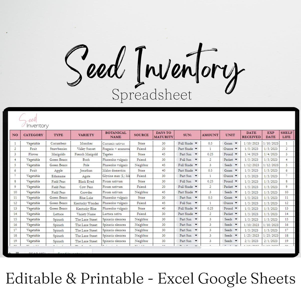 Seed Inventory Google Sheet and Excel Spreadsheet – Savvy and Thriving