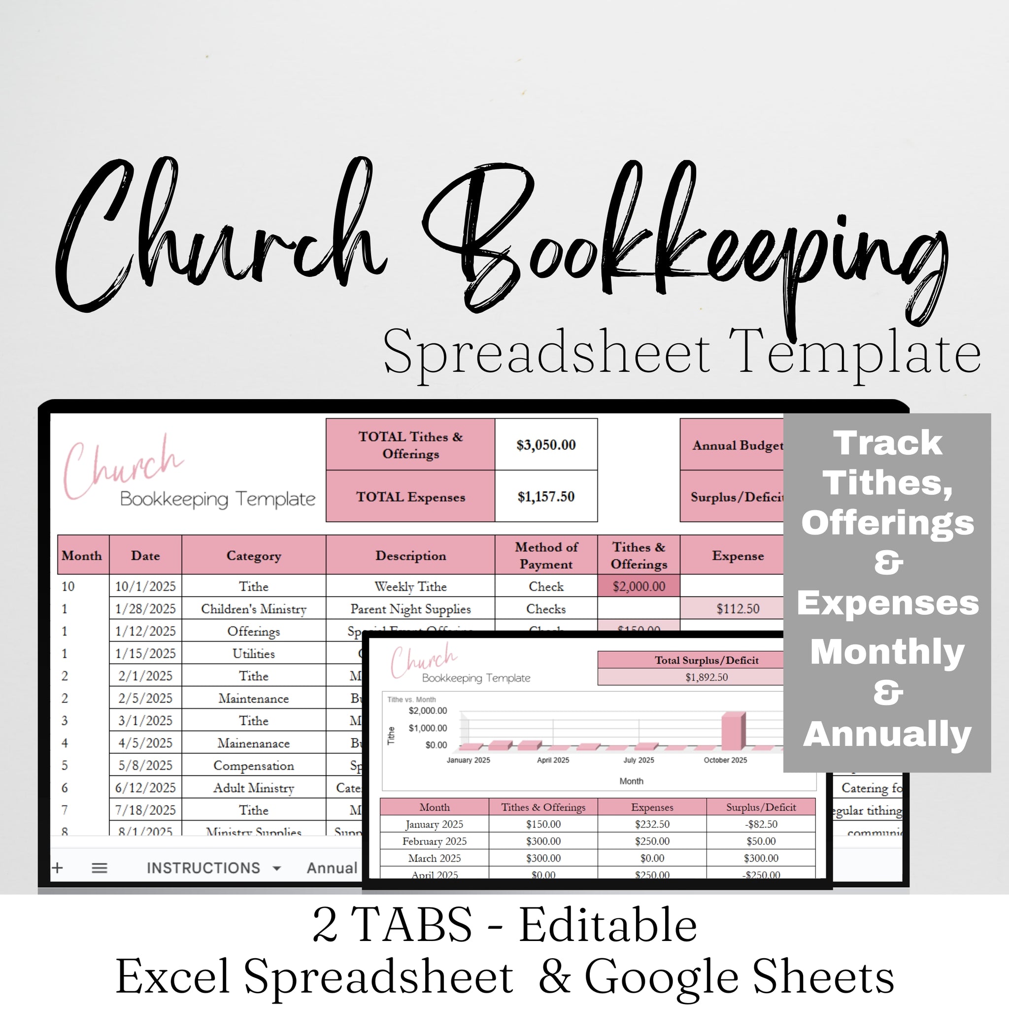 Church Bookkeeping Template Excel Spreadsheet and Google Sheets – Savvy ...