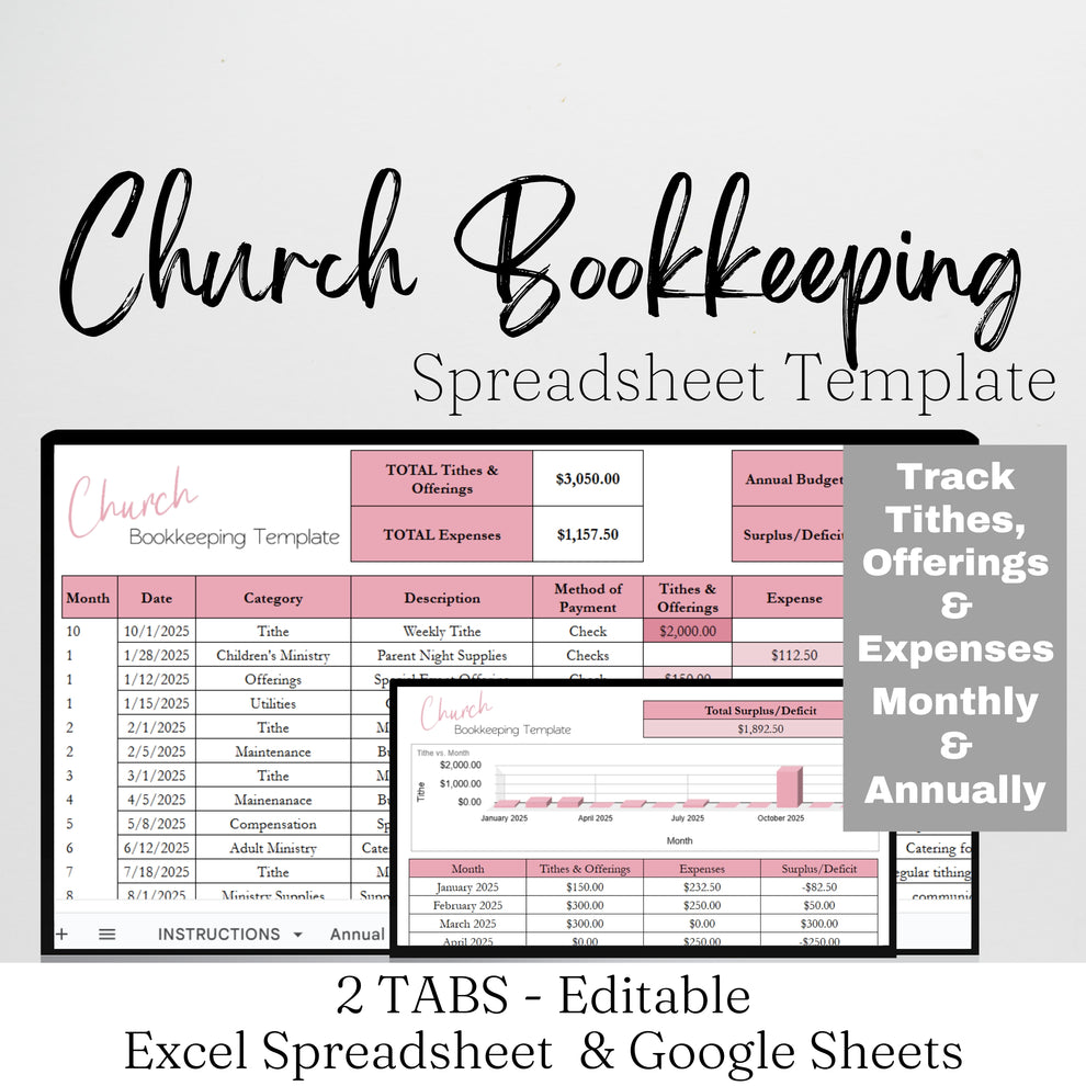 Church Bookkeeping Template Excel Spreadsheet and Google Sheets – Savvy ...