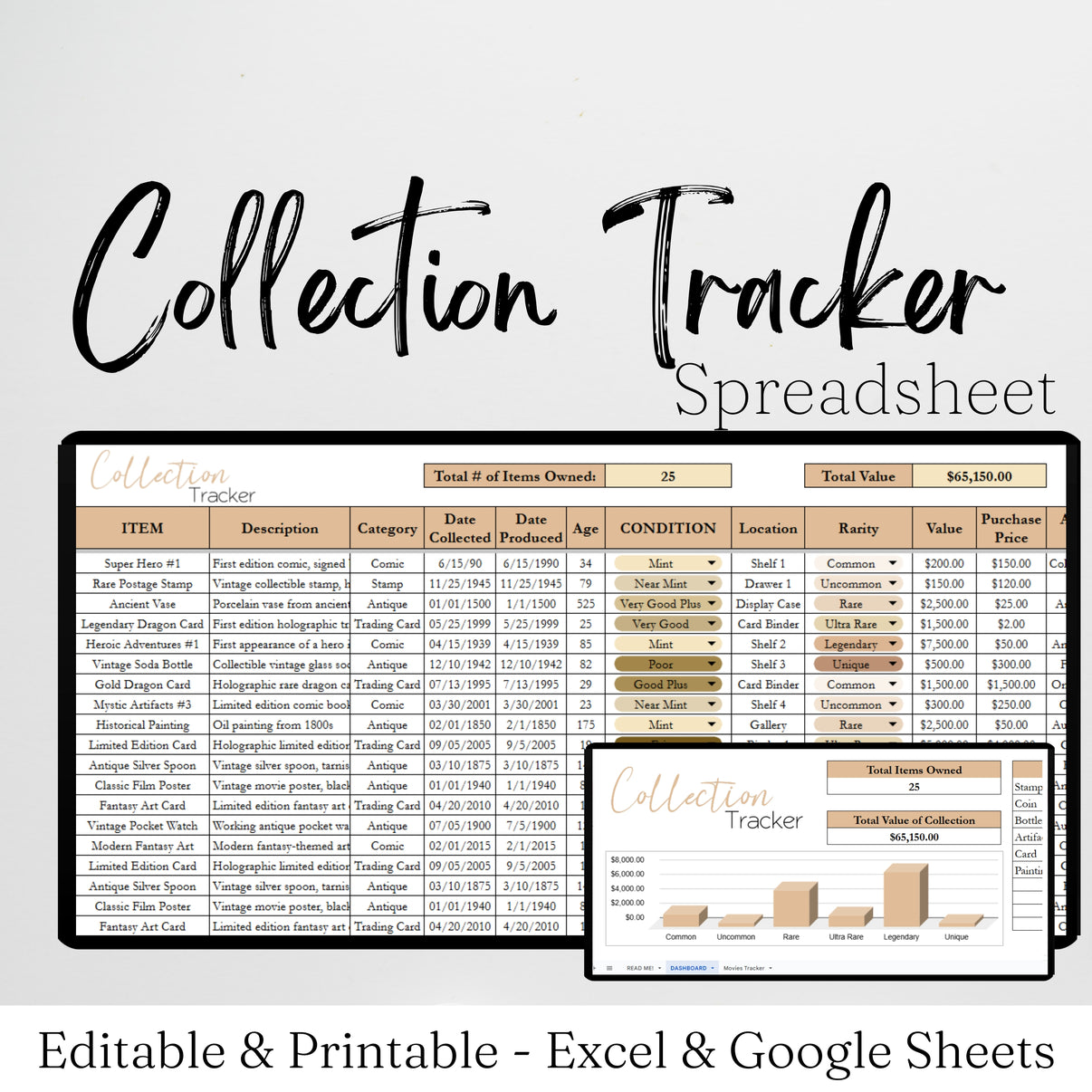 Collection Tracker Excel Spreadsheet and Google Sheets Template – Savvy ...