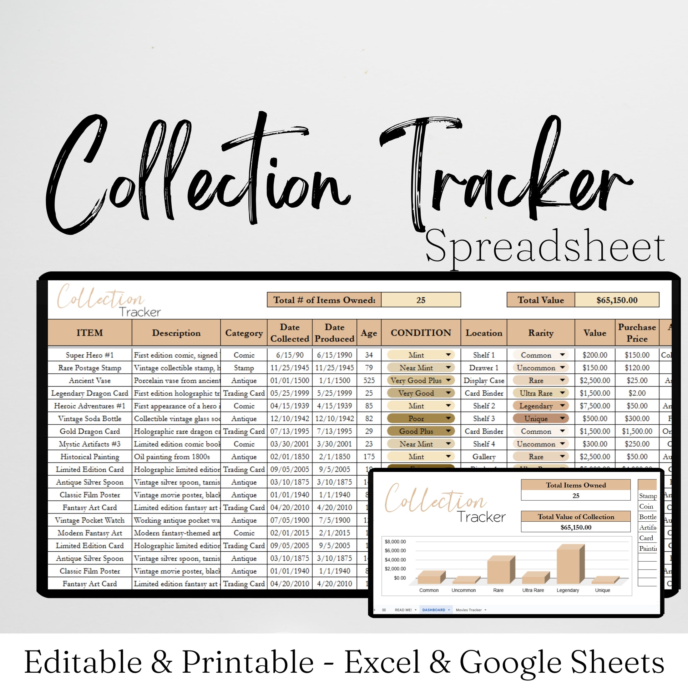 Collection Tracker Excel Spreadsheet and Google Sheets Template – Savvy ...