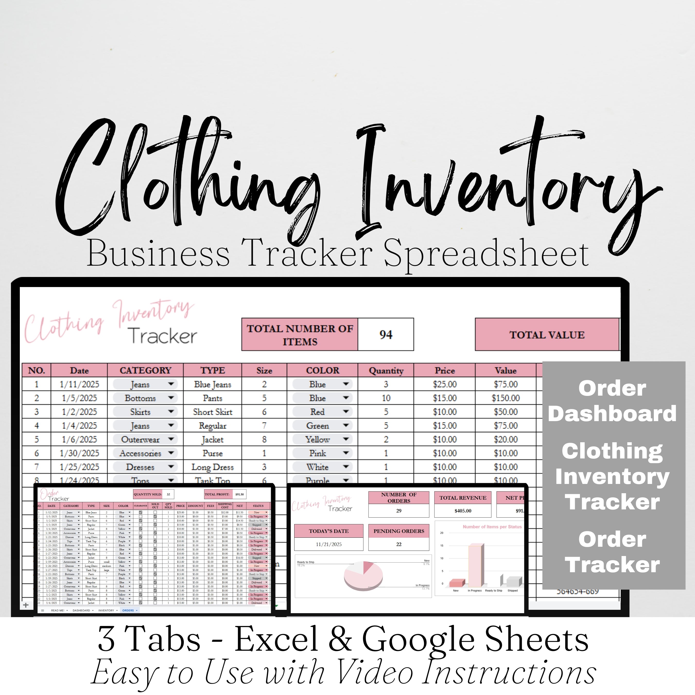 Clothing Inventory Tracker Google Sheet and Excel Spreadsheet – Savvy ...