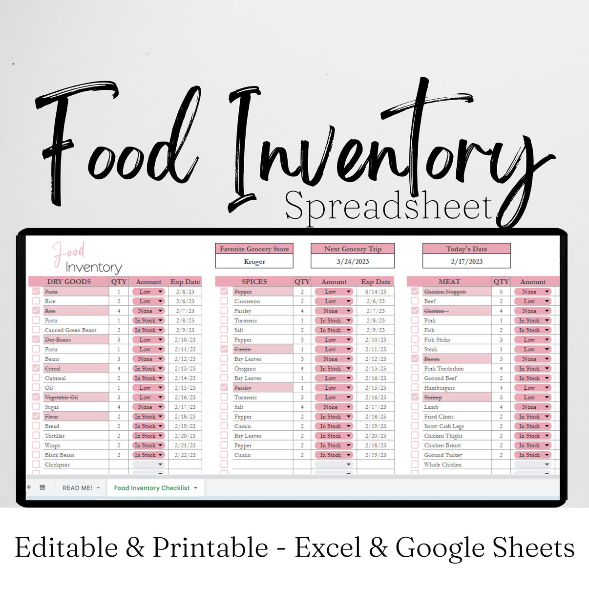 Food Inventory Tracker Google Sheet and Excel Spreadsheet – Savvy and ...