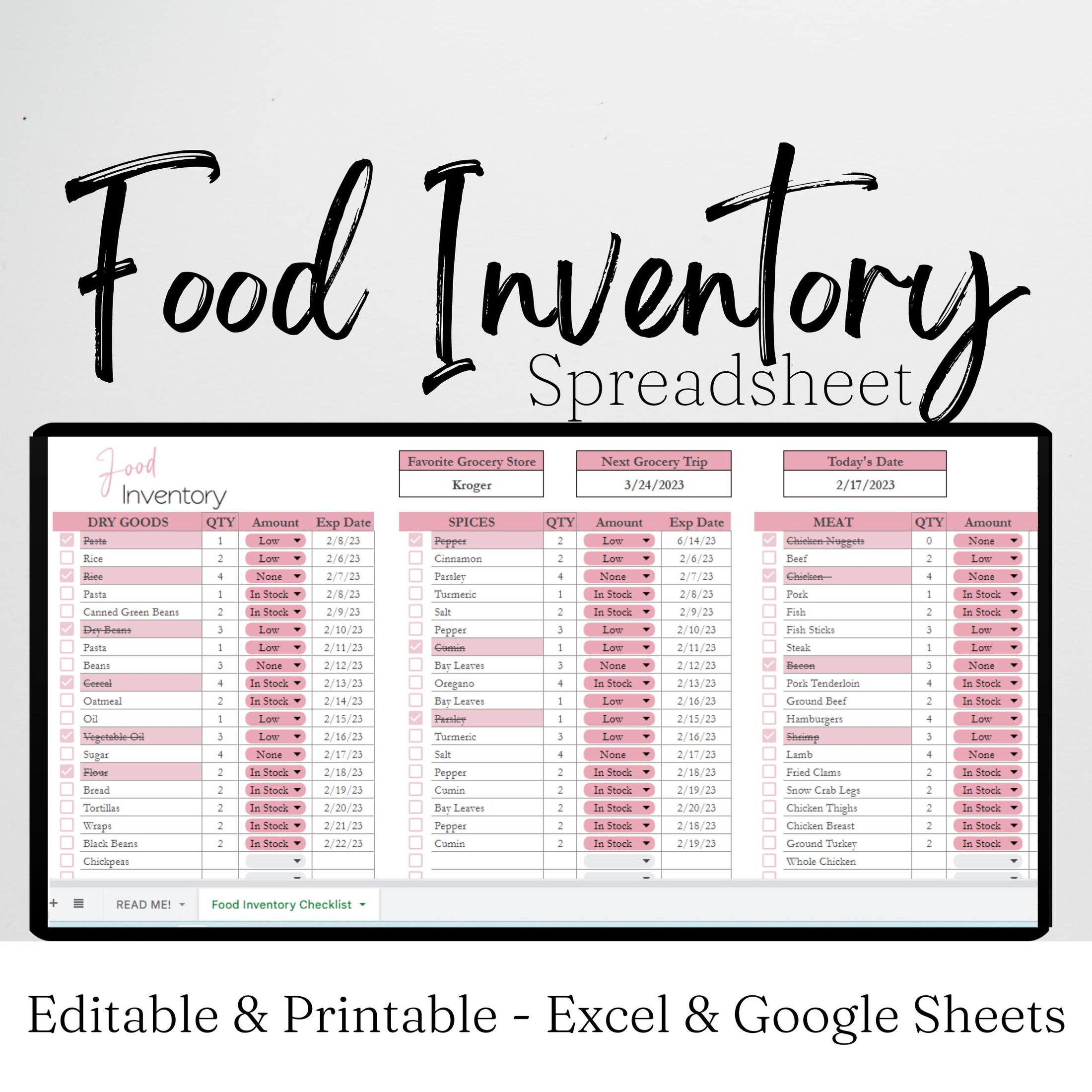 Food Inventory Tracker Google Sheet and Excel Spreadsheet – Savvy and ...