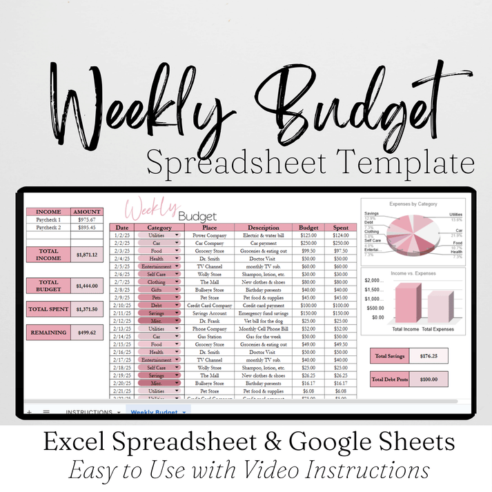 Weekly Budget Template Google Sheets and Excel Spreadsheet – Savvy and ...