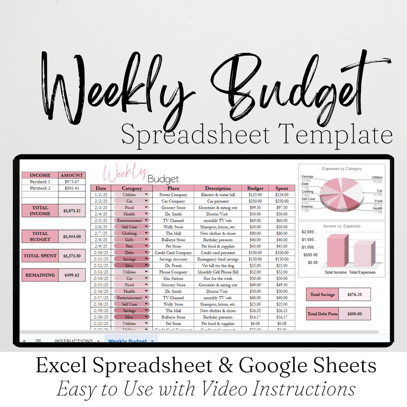Weekly Budget Template Google Sheets and Excel Spreadsheet – Savvy and ...