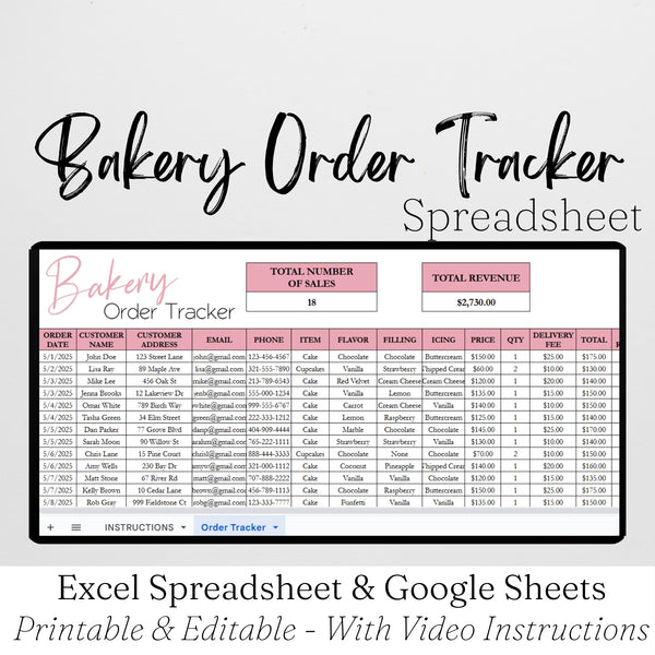 Bakery Order Tracker Template Google Sheets and Excel Spreadsheet ...