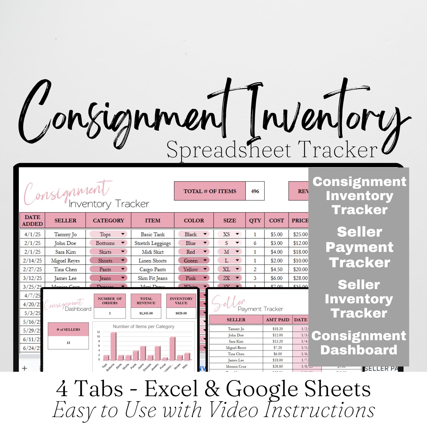 Consignment Inventory Tracker Template for Google Sheets and Excel Spr ...