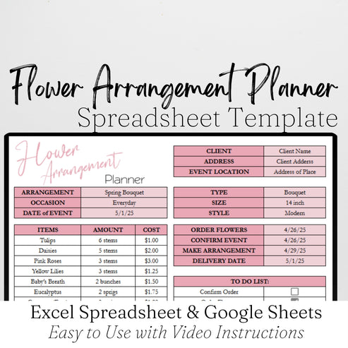 Flower Arrangement Planner Template Google Sheets and Excel Spreadshee ...