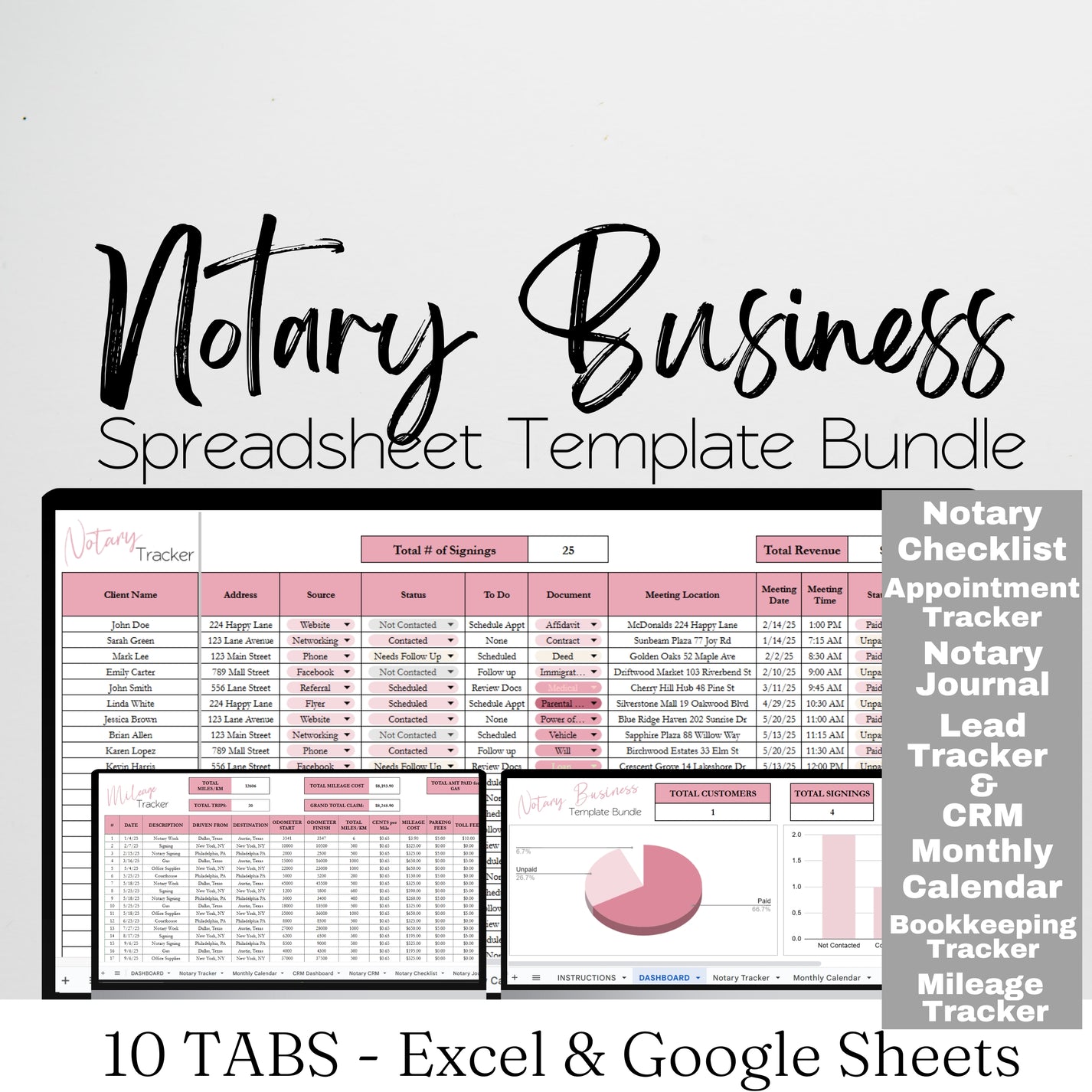 Notary Bookkeeping Template Google Sheets and Excel Spreadsheet – Savvy ...