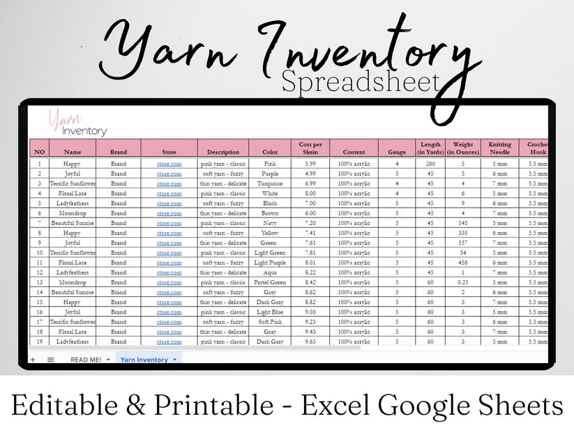 Yarn Inventory Tracker Google Sheets and Excel Spreadsheet – Savvy and ...