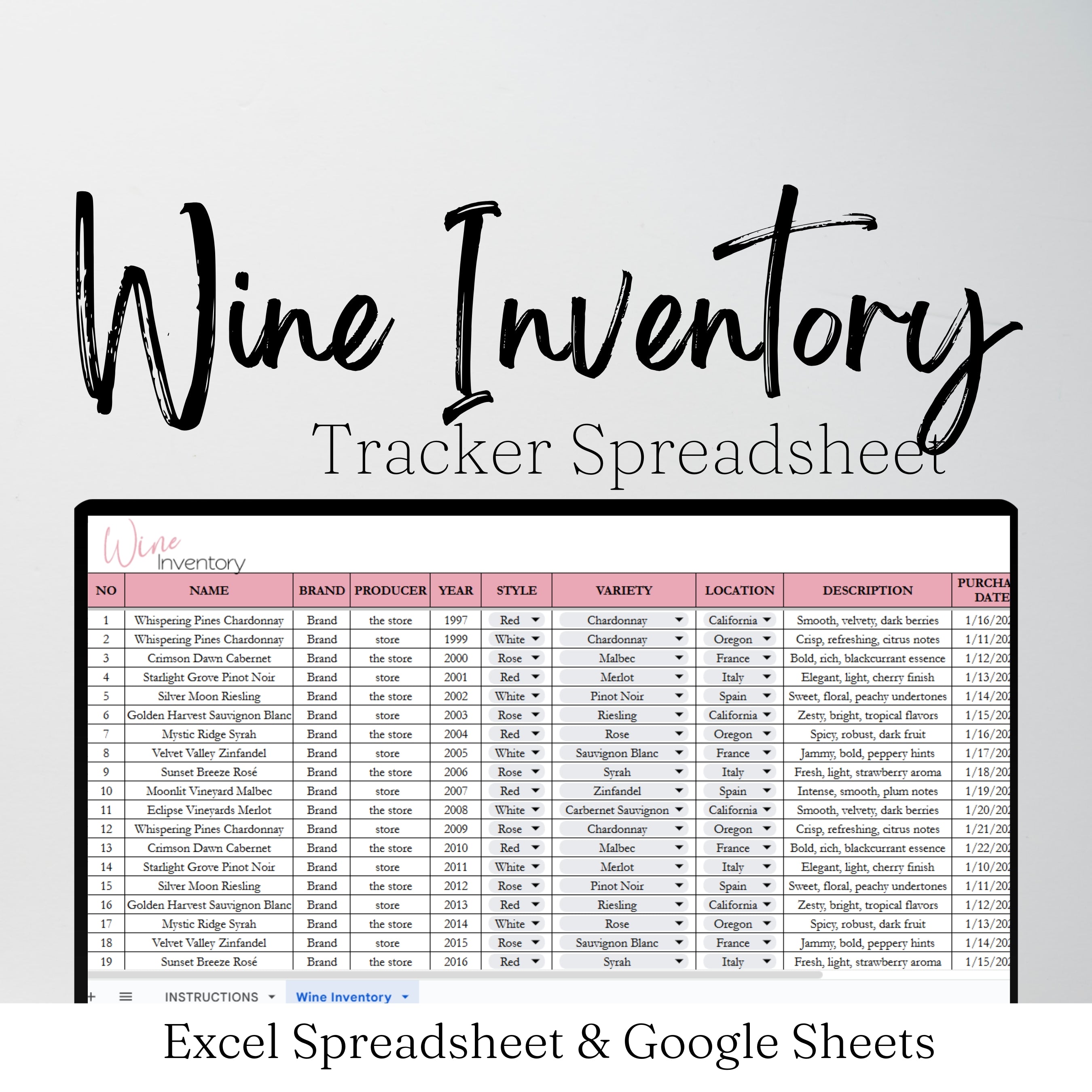 Wine Inventory Tracker Template Google Sheet and Excel Spreadsheet ...