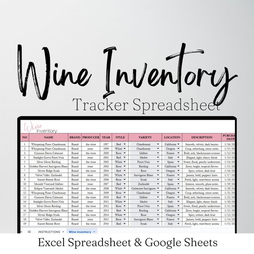 Wine Inventory Tracker Template Google Sheet and Excel Spreadsheet ...