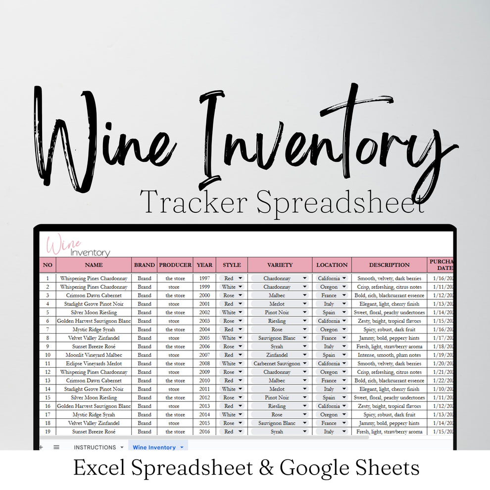Wine Inventory Tracker Template Google Sheet and Excel Spreadsheet ...