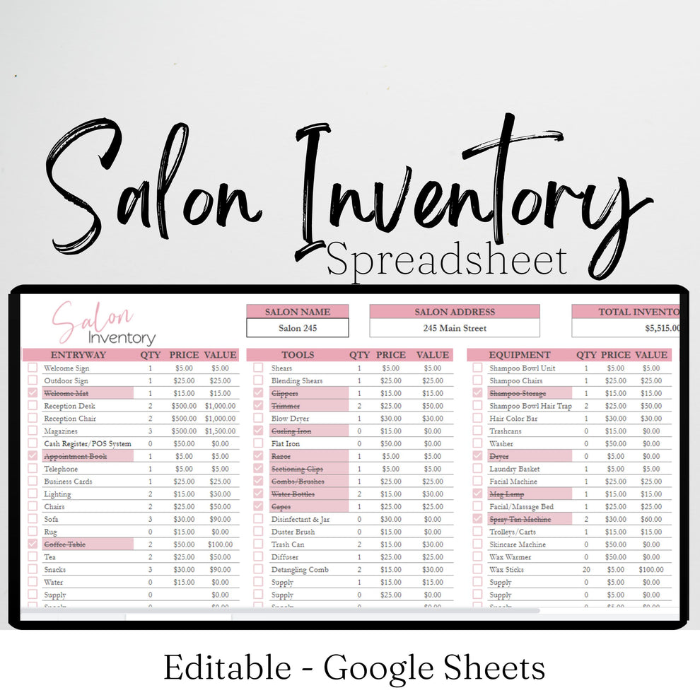 Salon Inventory Tracker Google Sheet and Excel Spreadsheet Template ...