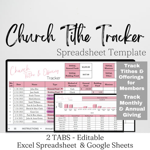 Church Tithing Template Excel Spreadsheet and Google Sheets – Savvy and ...