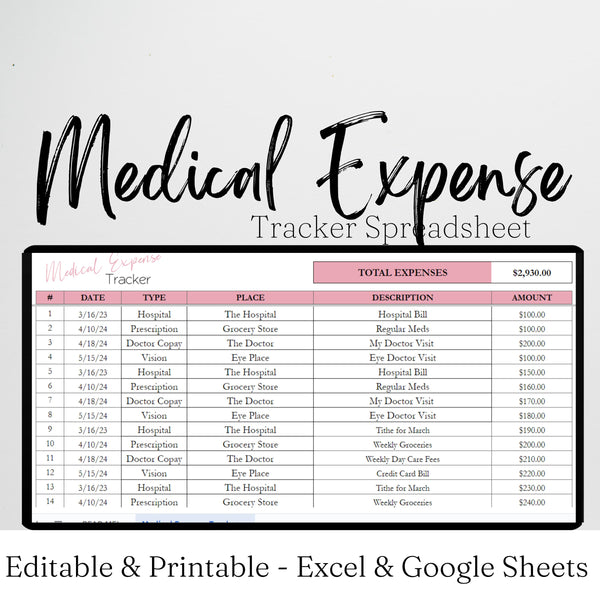 Medical expense Tracker Excel Spreadsheet Google Sheet – Savvy and Thriving