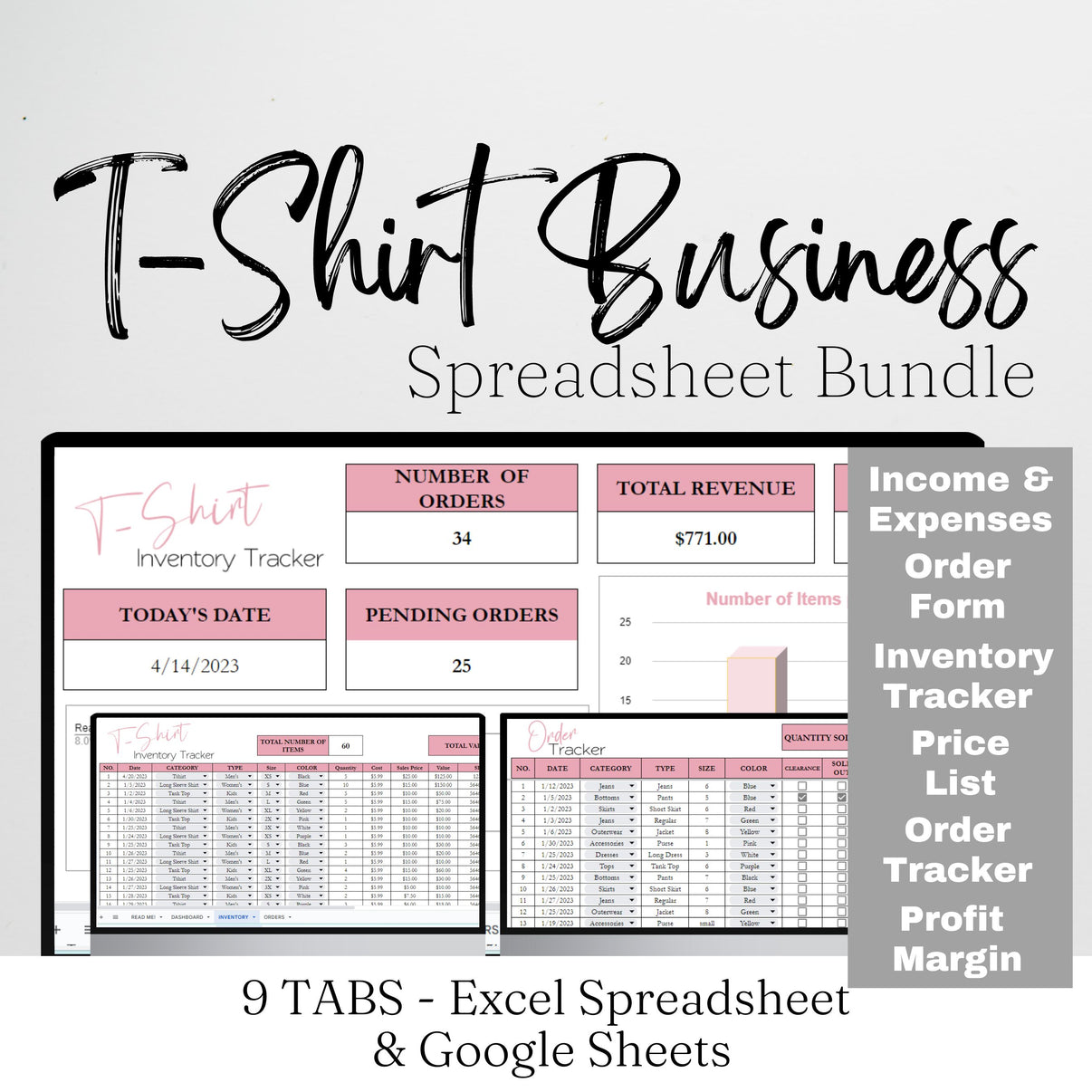 Tshirt Business Bundle Google Sheet and Excel Spreadsheet – Savvy and ...