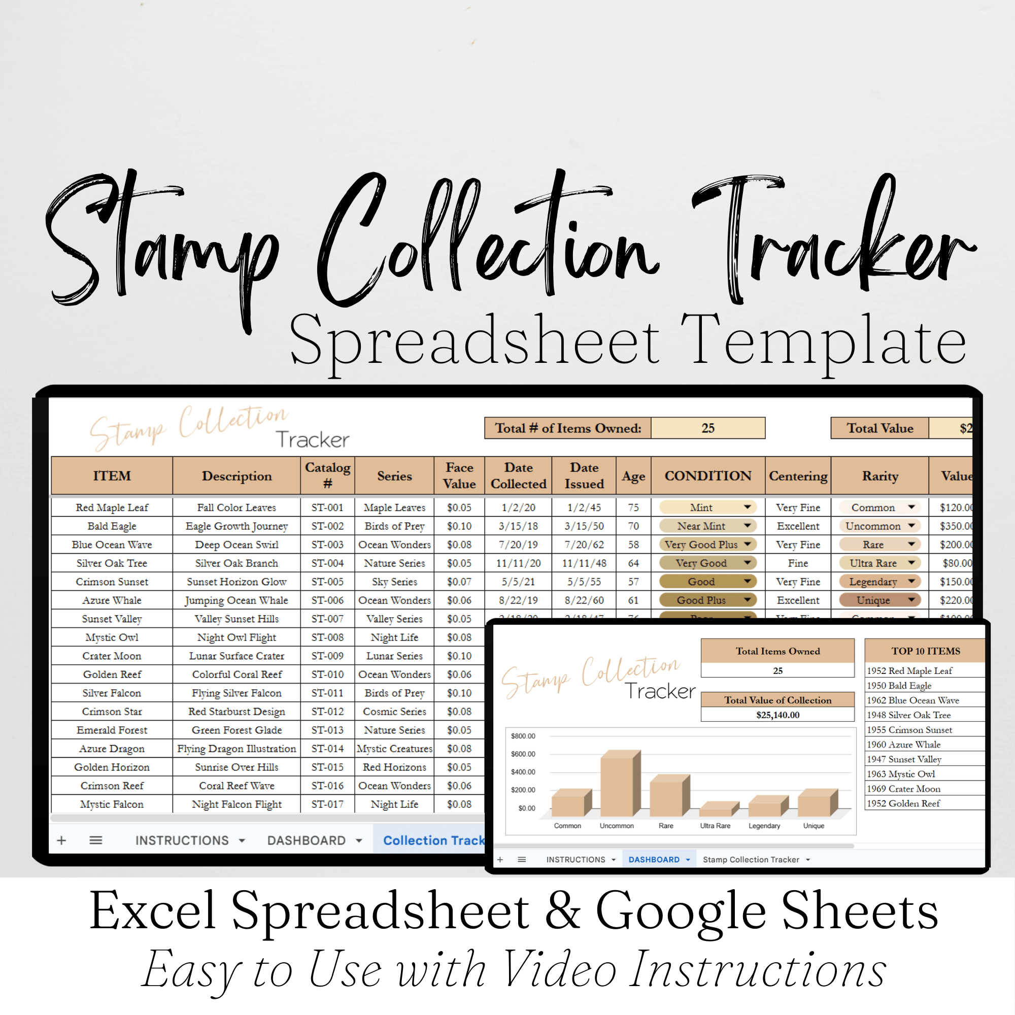 Stamp Collection Tracker Excel Spreadsheet and Google Sheets Template ...