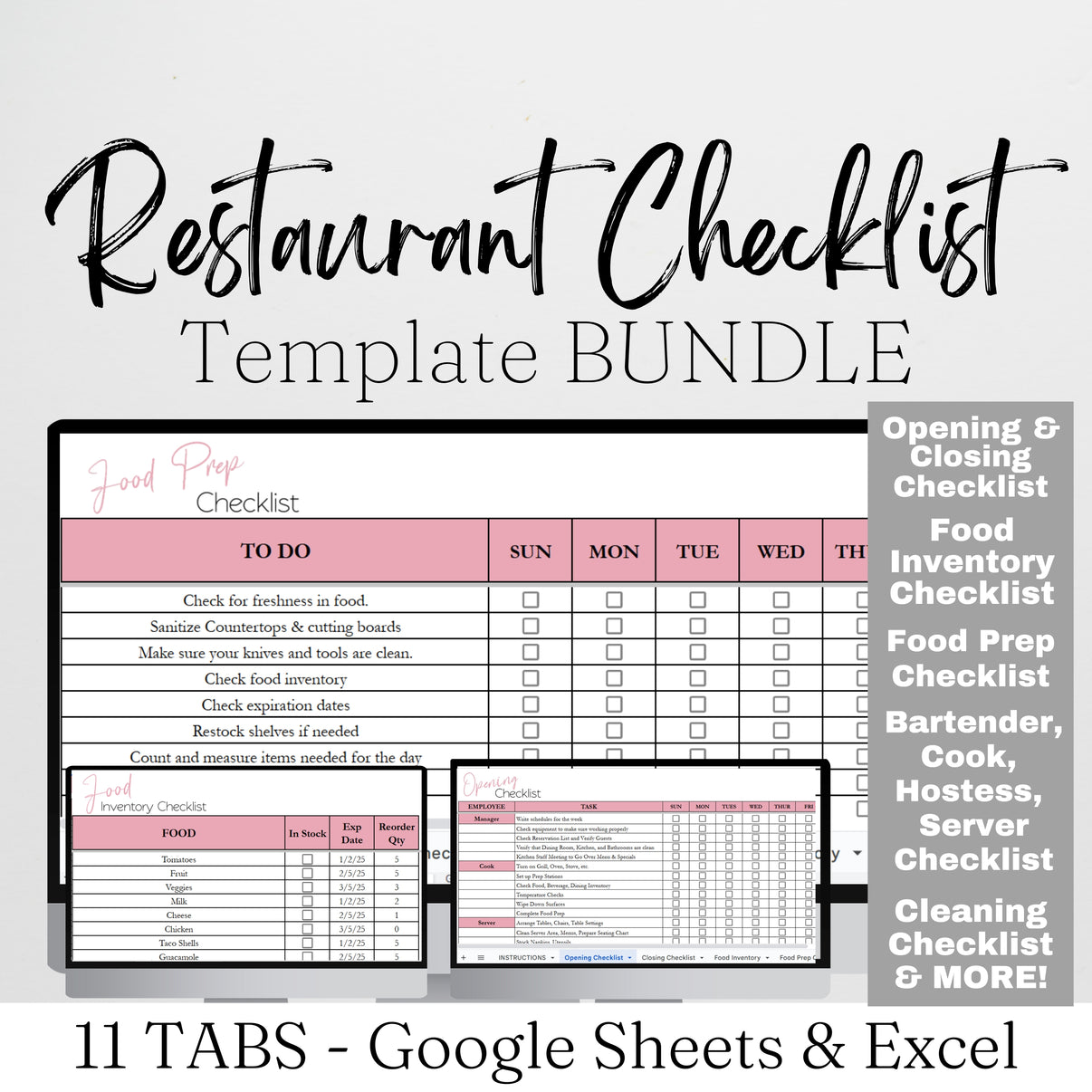Restaurant Checklist Template Bundle Google Sheets – Savvy and Thriving