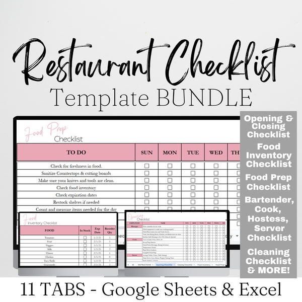 Restaurant Checklist Template Bundle Google Sheets – Savvy and Thriving
