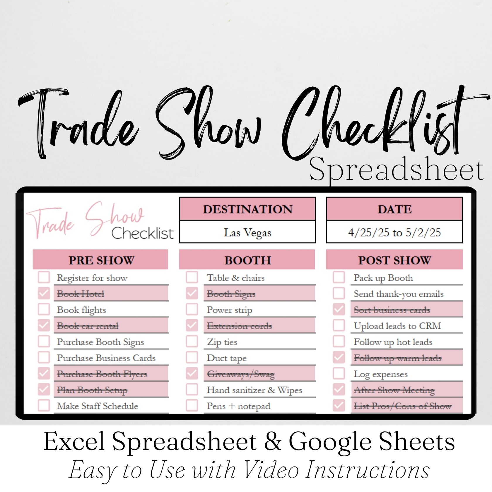 Trade Show Checklist Template for Google Sheets and Excel Spreadsheet ...