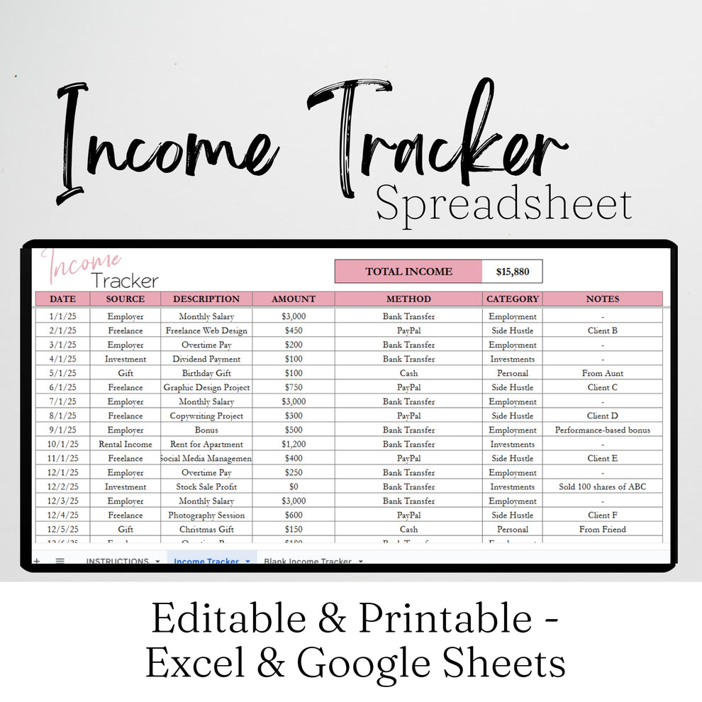 Income Tracker Google Sheet Template – Savvy and Thriving