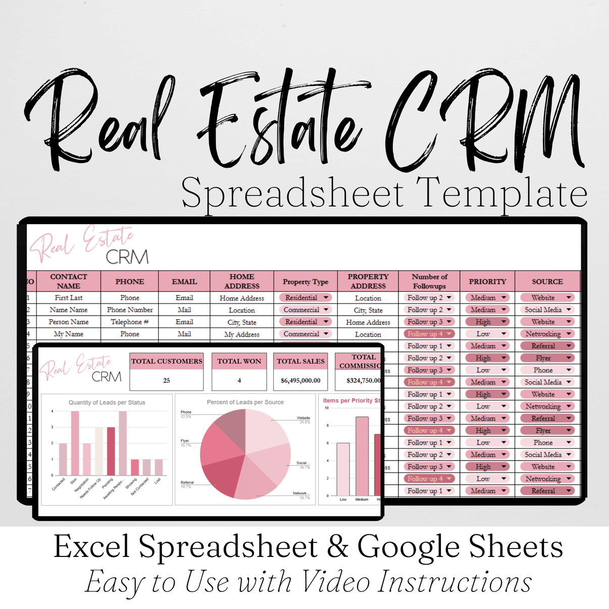 Real Estate CRM Template Google Sheets Excel Spreadsheet – Savvy and ...
