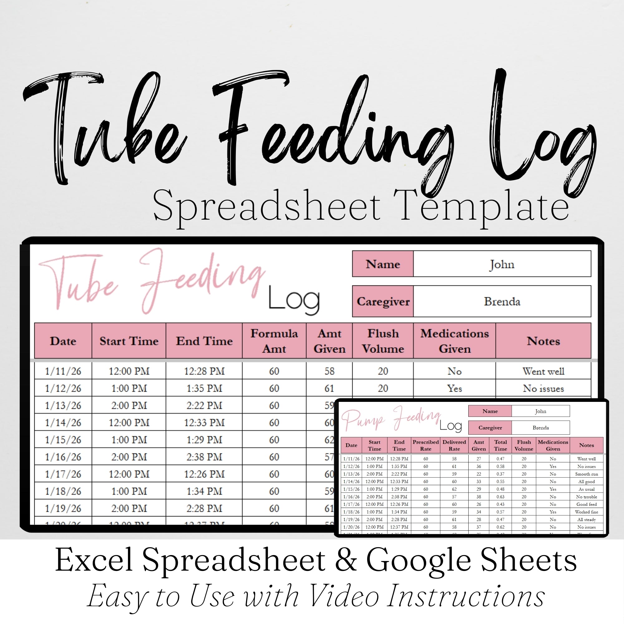 Tube Feeding Log Template Google Sheet and Excel Spreadsheet – Savvy ...