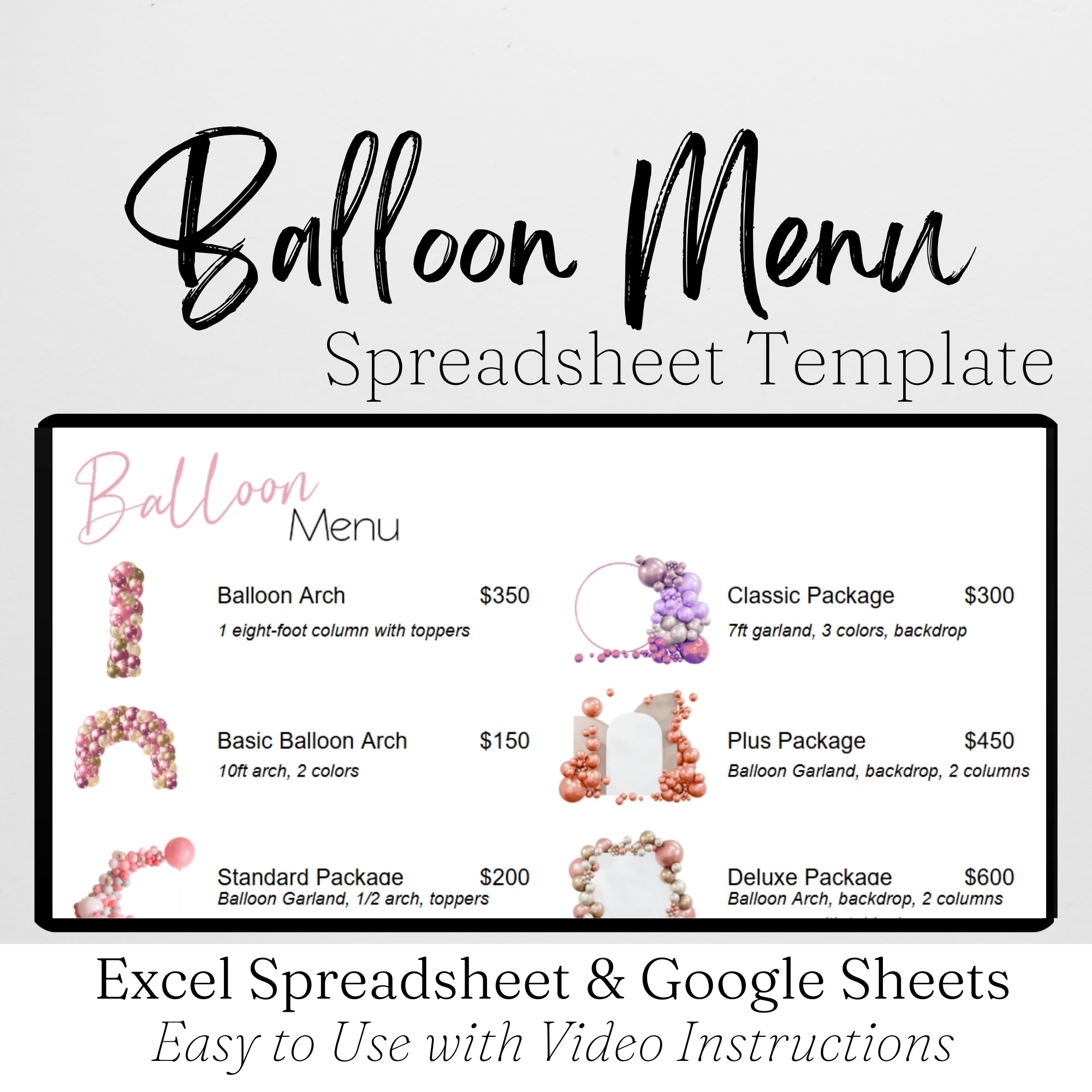 Balloon Menu Template - Google Sheets and Excel Spreadsheet – Savvy and ...