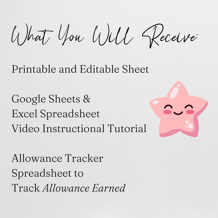 Allowance Tracker Spreadsheet for Kids Template Excel and Google Sheet ...