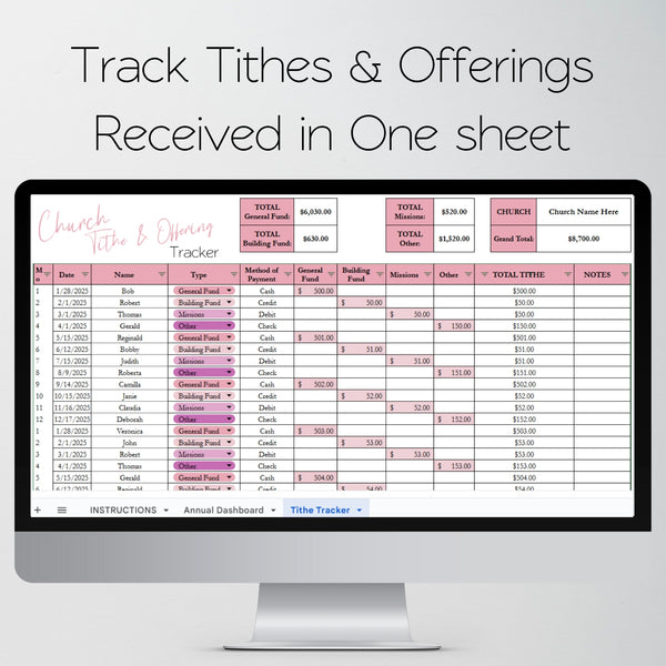 Church Tithing Template Excel Spreadsheet and Google Sheets – Savvy and ...